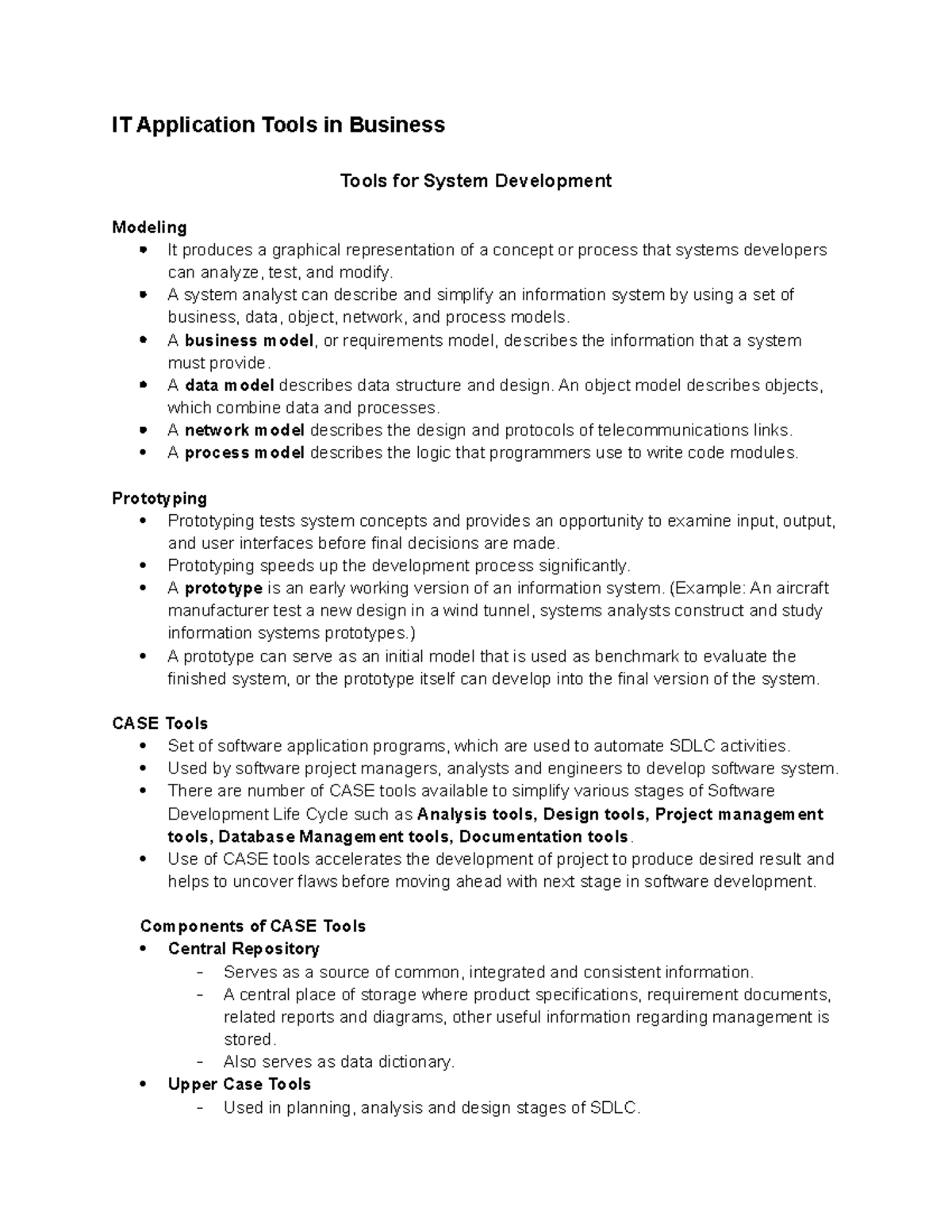 IT Application Tools in Business- Tools for System Development - IT ...