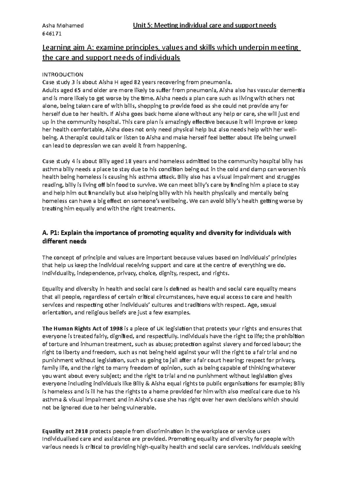 Unit 5 task 1 - Unit 5 task 1 - merit - 646171 Learning aim A: examine ...