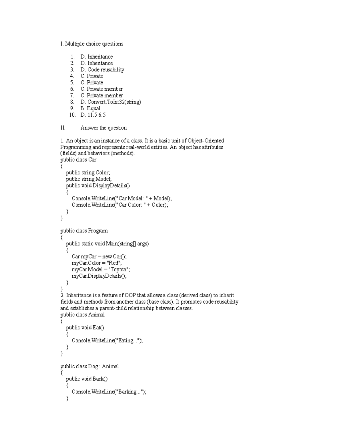 Untitled document - Test - I. Multiple choice questions 1. D ...