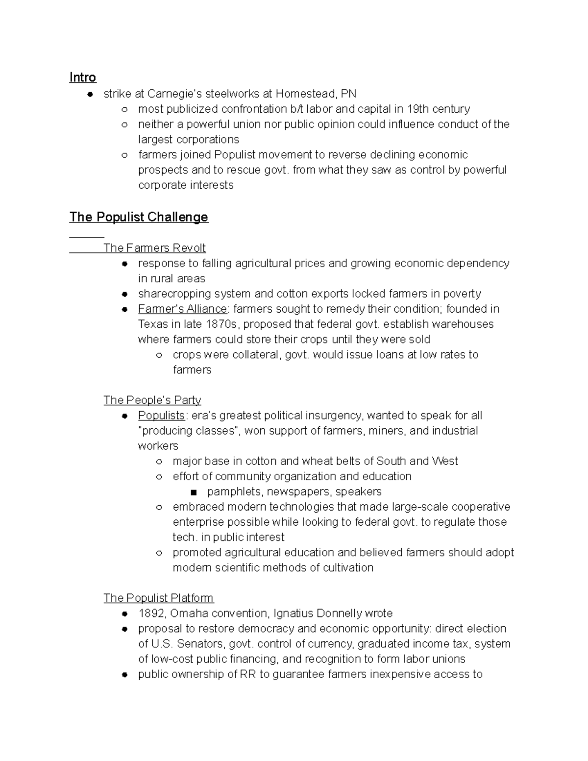 Populist Movement and Labor in the 19th Century - Studocu