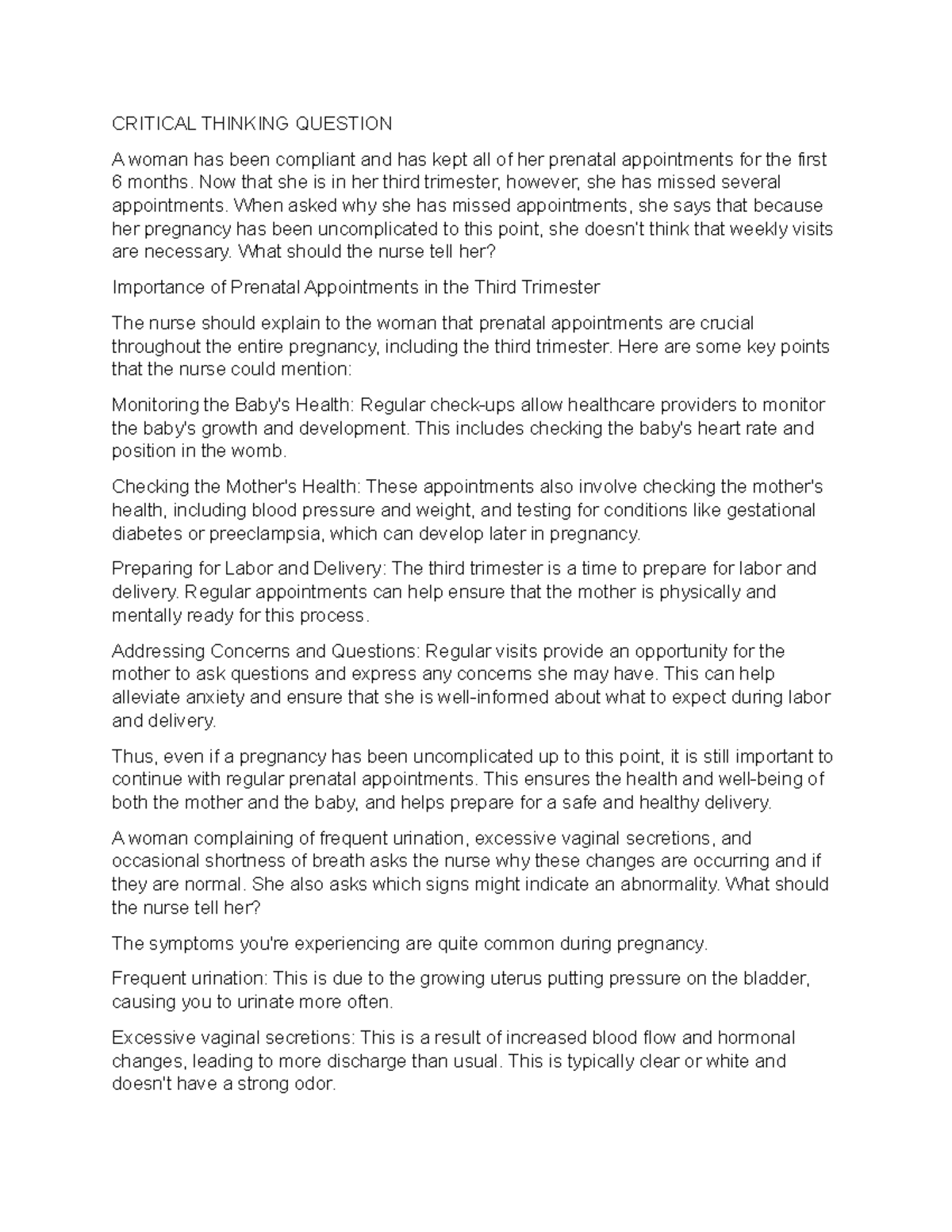 Critical Thinking Question - answer - CRITICAL THINKING QUESTION A ...