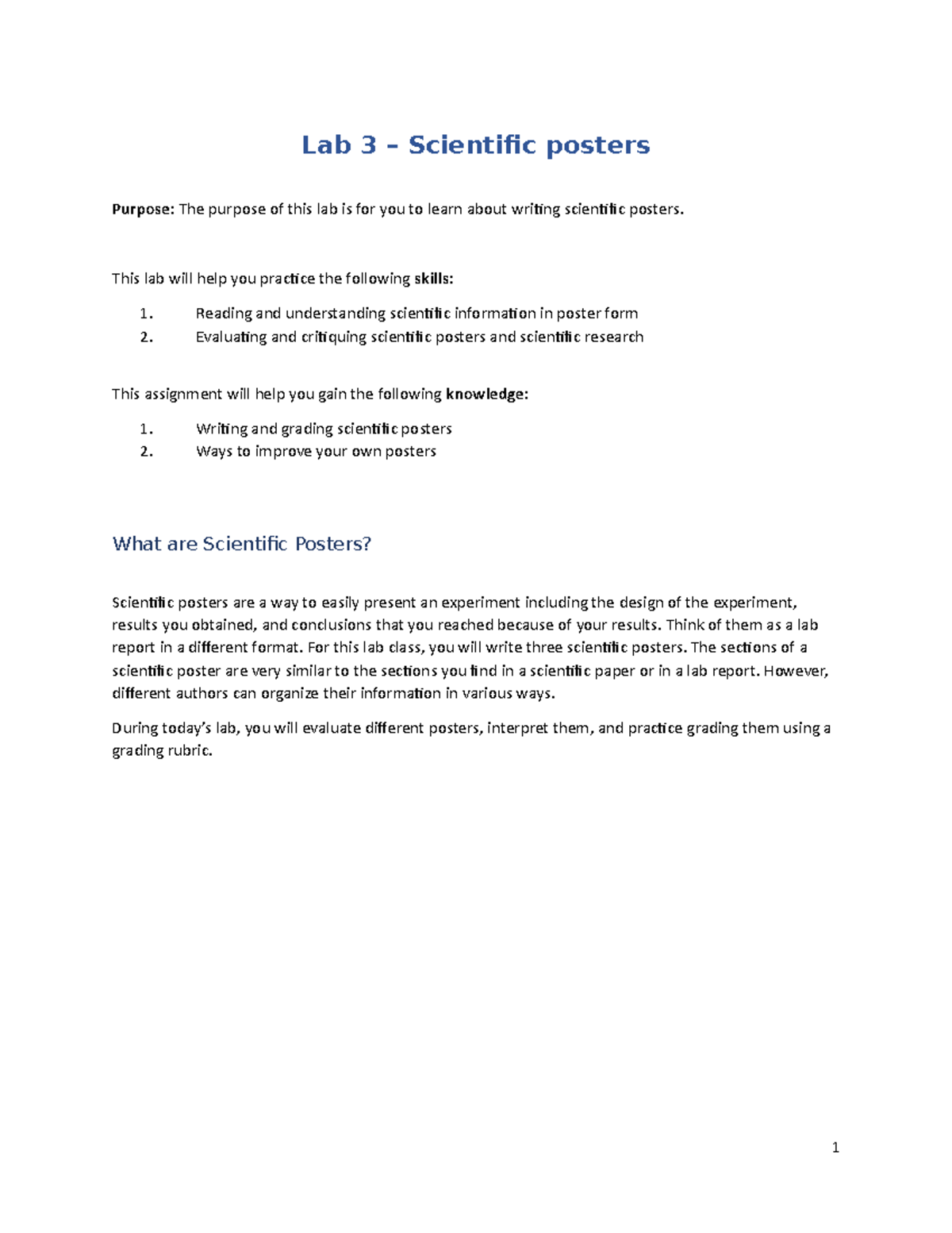 Lab 3 - posters Fall21 - It is a worksheet for the lab section of BIOL ...
