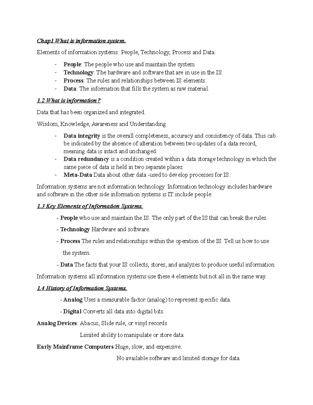 Information System - N/A - Chap1 What is information system. Elements ...