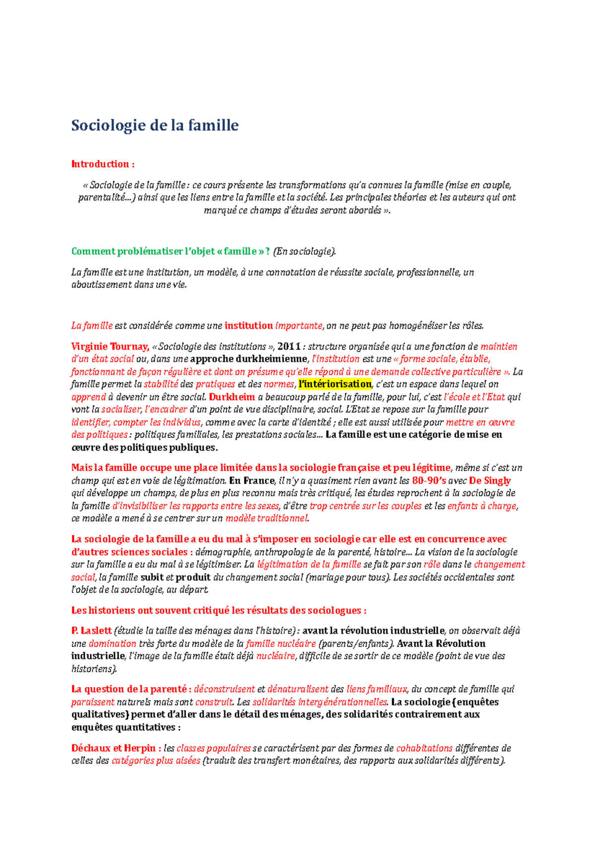 Sociologie de la famille - ..) ainsi que les liens entre la famille et ...