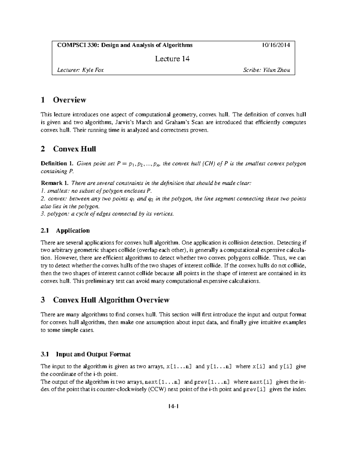 Convex Hull Gsa Jma Notes Compsci 330 Design And Analysis Of Algorithms 10 16 Lecture 14