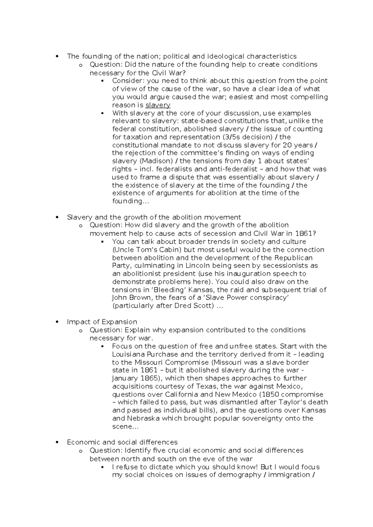 American Civil War study guidelines - The founding of the nation ...