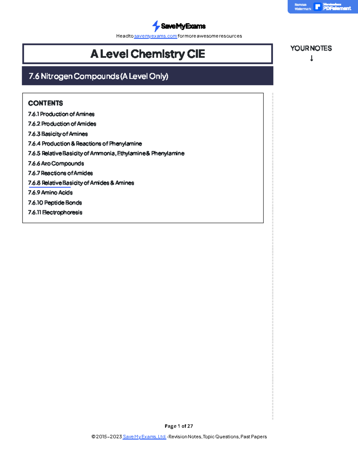 Nitrogen - 6 Production of Amines 7.6 Production of Amides 7.6 Basicity ...