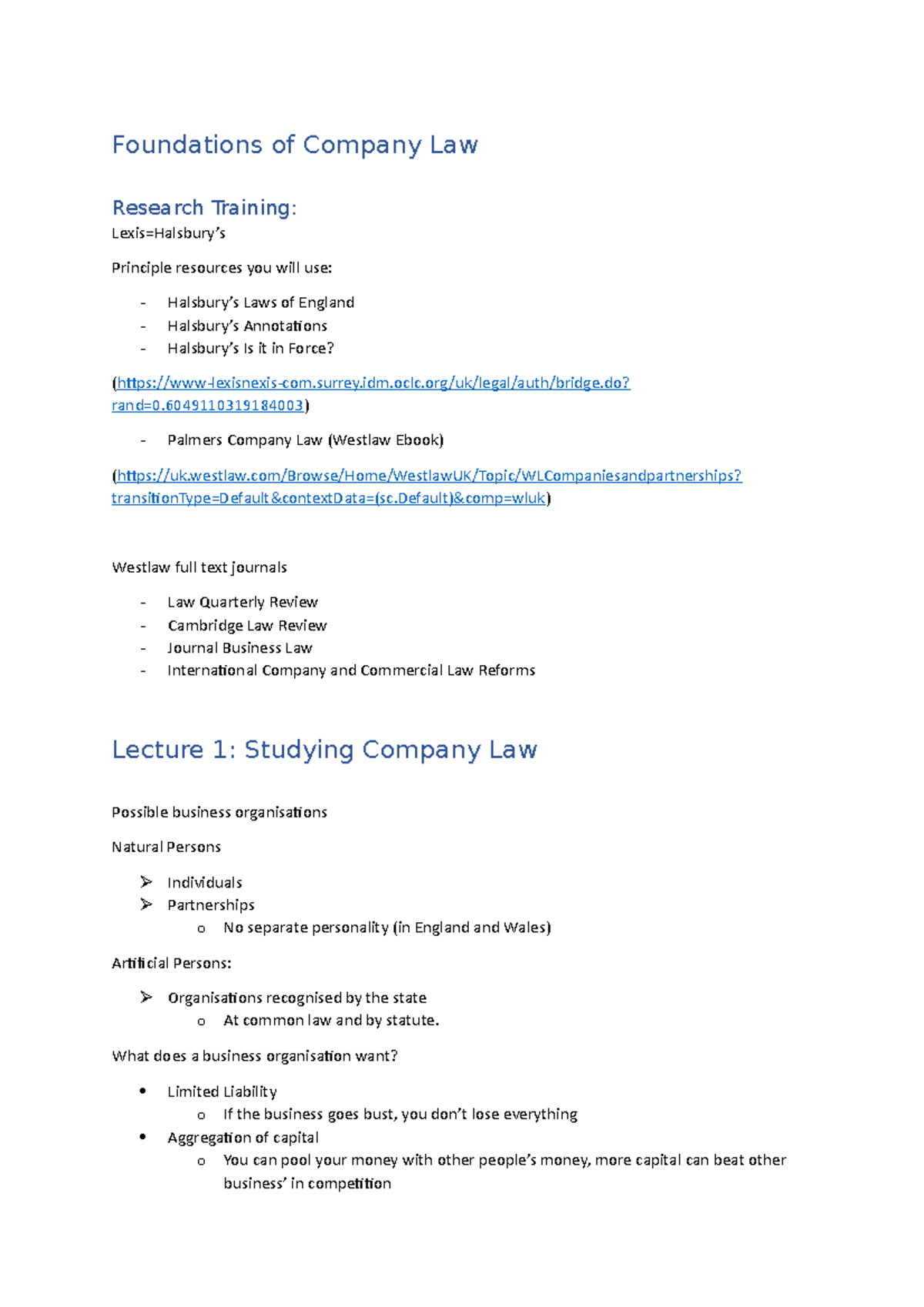 Foundations of Company Law Lecture Notes - Foundations of Company Law ...