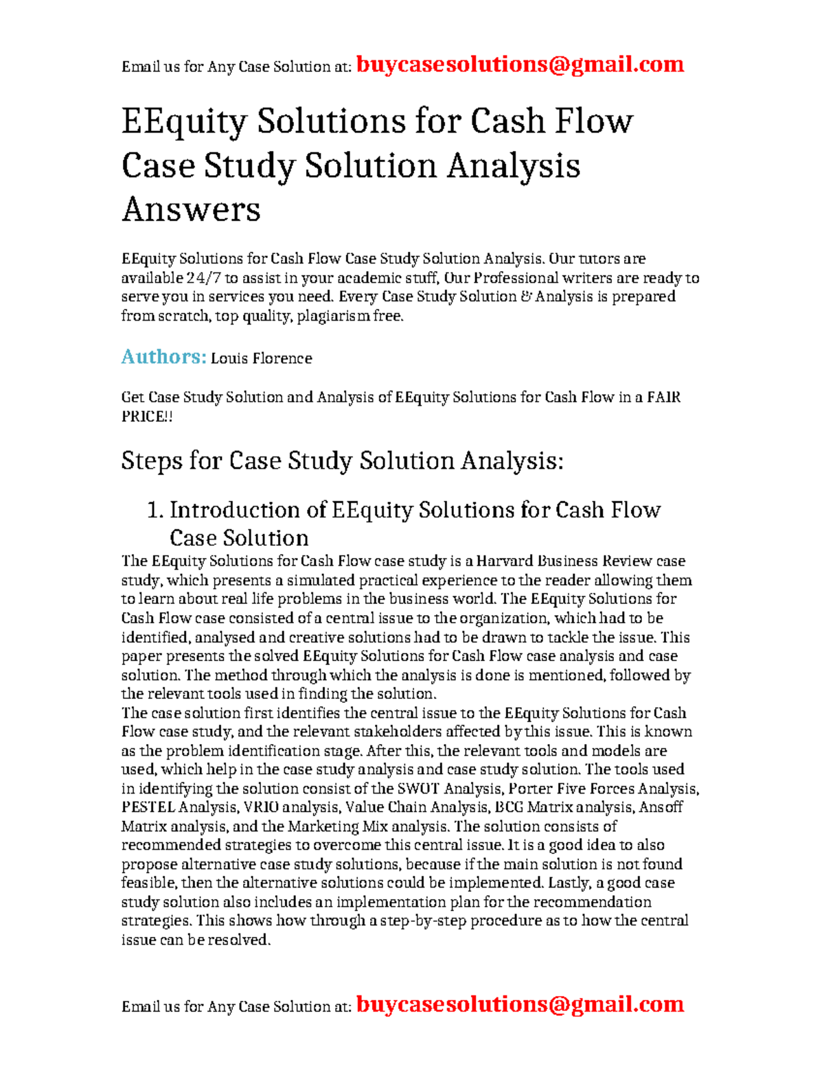 Case Solution eEquity Solutions for Cash Flow - EEquity Solutions for ...