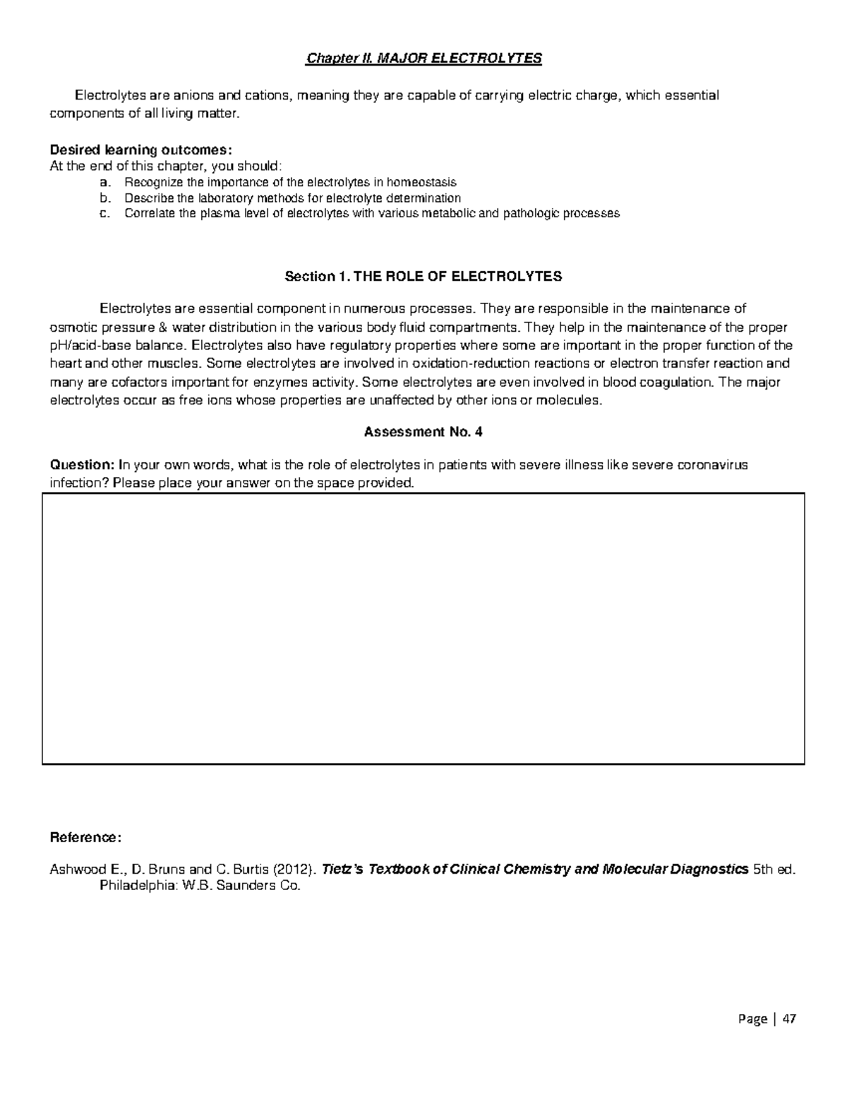 CC2 Chapter 2 - Clinical Chemistry 2 Notes Summary - Chapter II. MAJOR ...