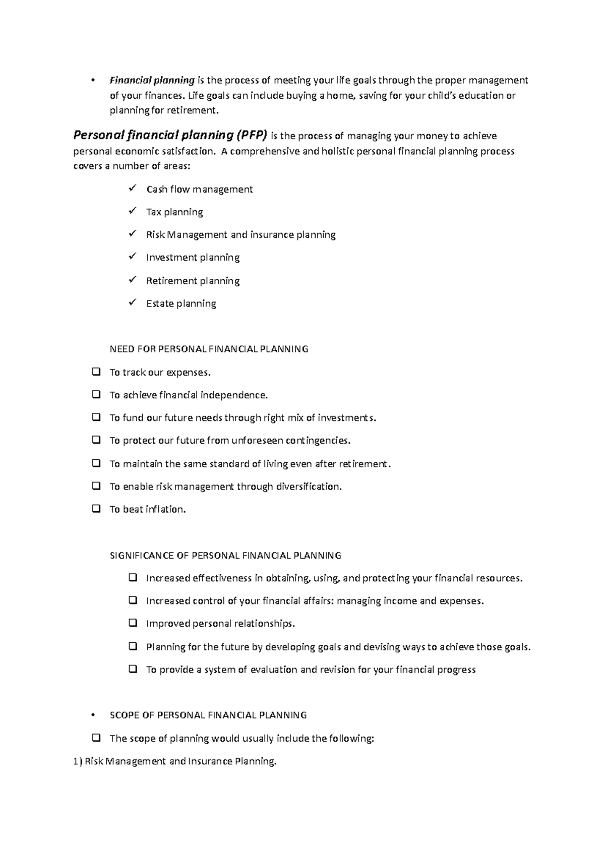 Financial planning notes - Financial planning is the process of meeting ...