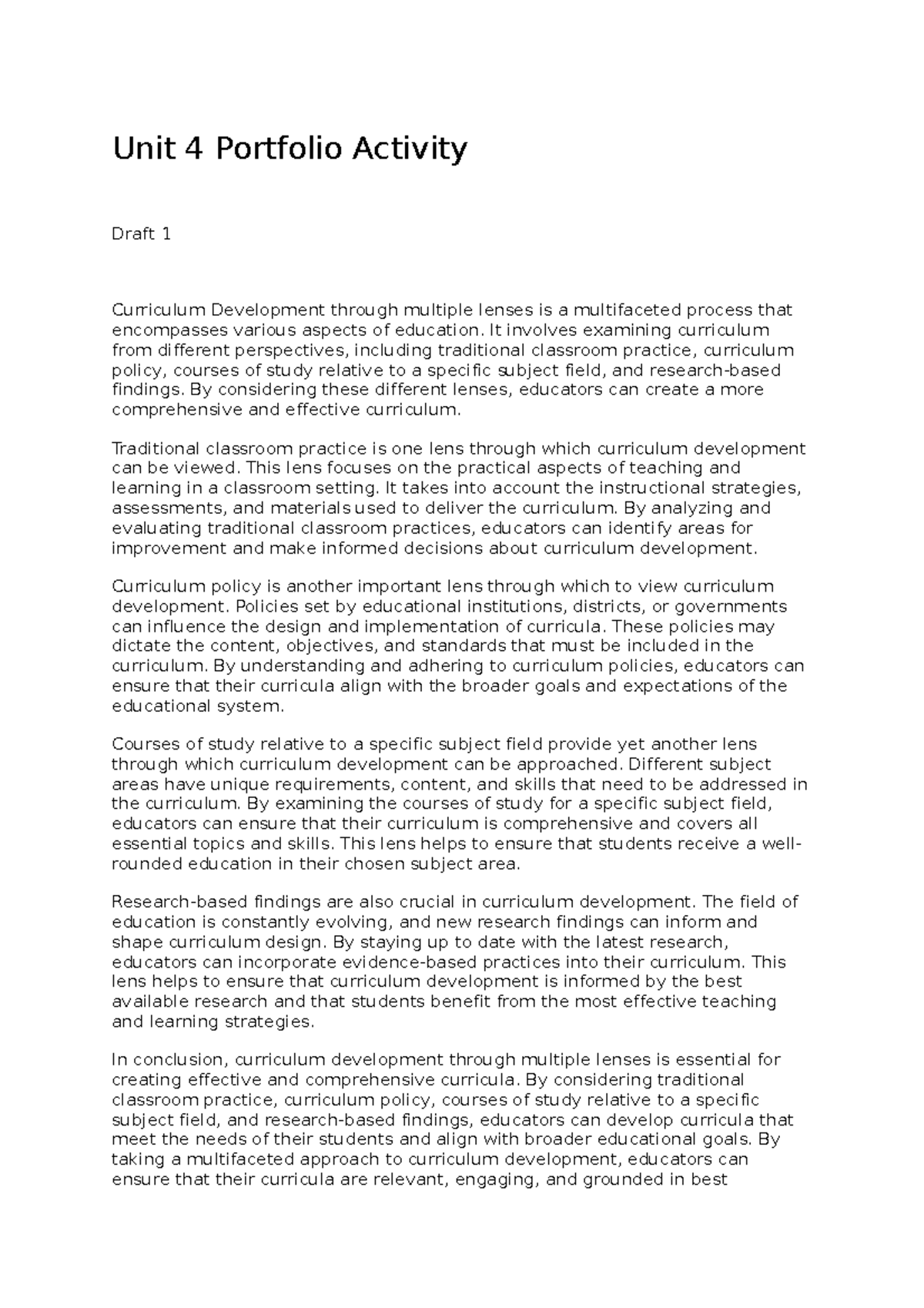 EDUC 5220 Unit 4 Portfolio Activity - Unit 4 Portfolio Activity Draft 1 ...