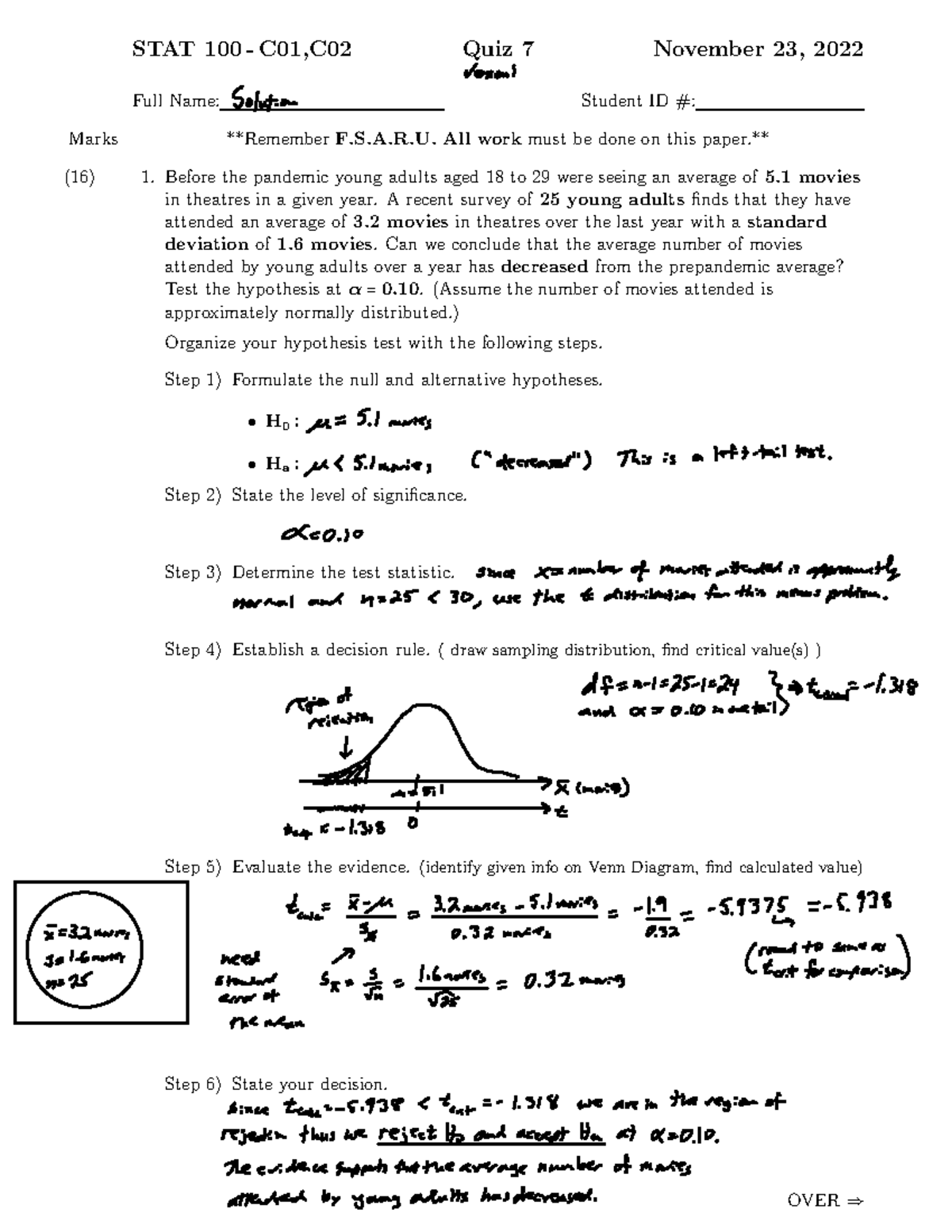 Quiz7 2022F solution - practice material for in class quizzes which ...
