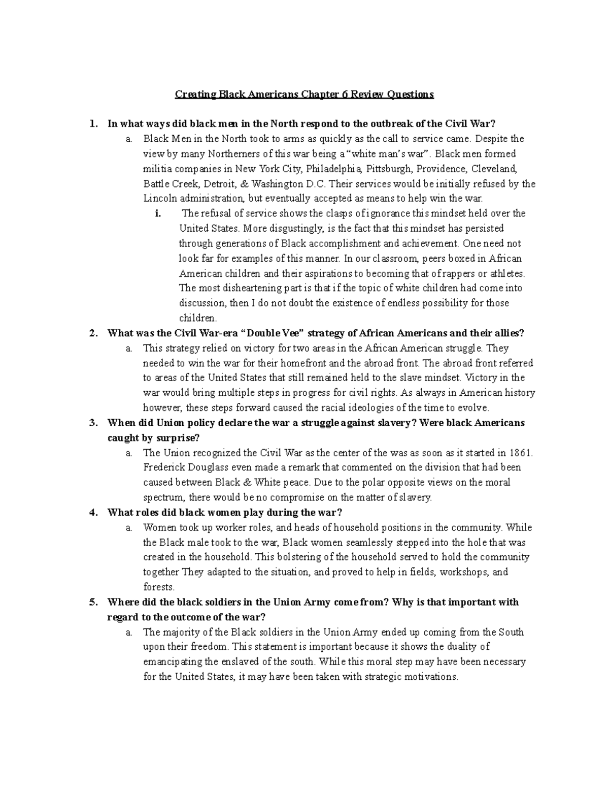 Chapter 6 Review Questions - Creating Black Americans Chapter 6 Review ...