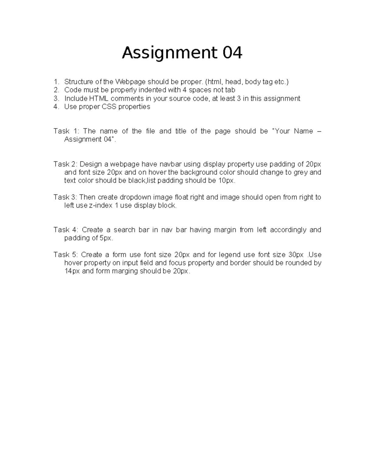 CSS Assignment 04 - Assignment 04 1. Structure of the Webpage should be ...