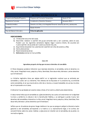Ficha DE Aplicación - Sesión 14 - 1. Revisar las lecturas y videos sugeridos señalados en la ...