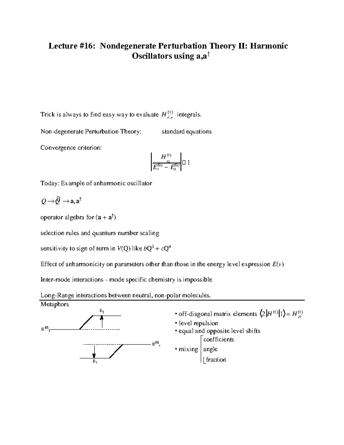 Nondegenerate Perturbation Theory II - Non-degenerate Perturbation Theory: standard equations ...