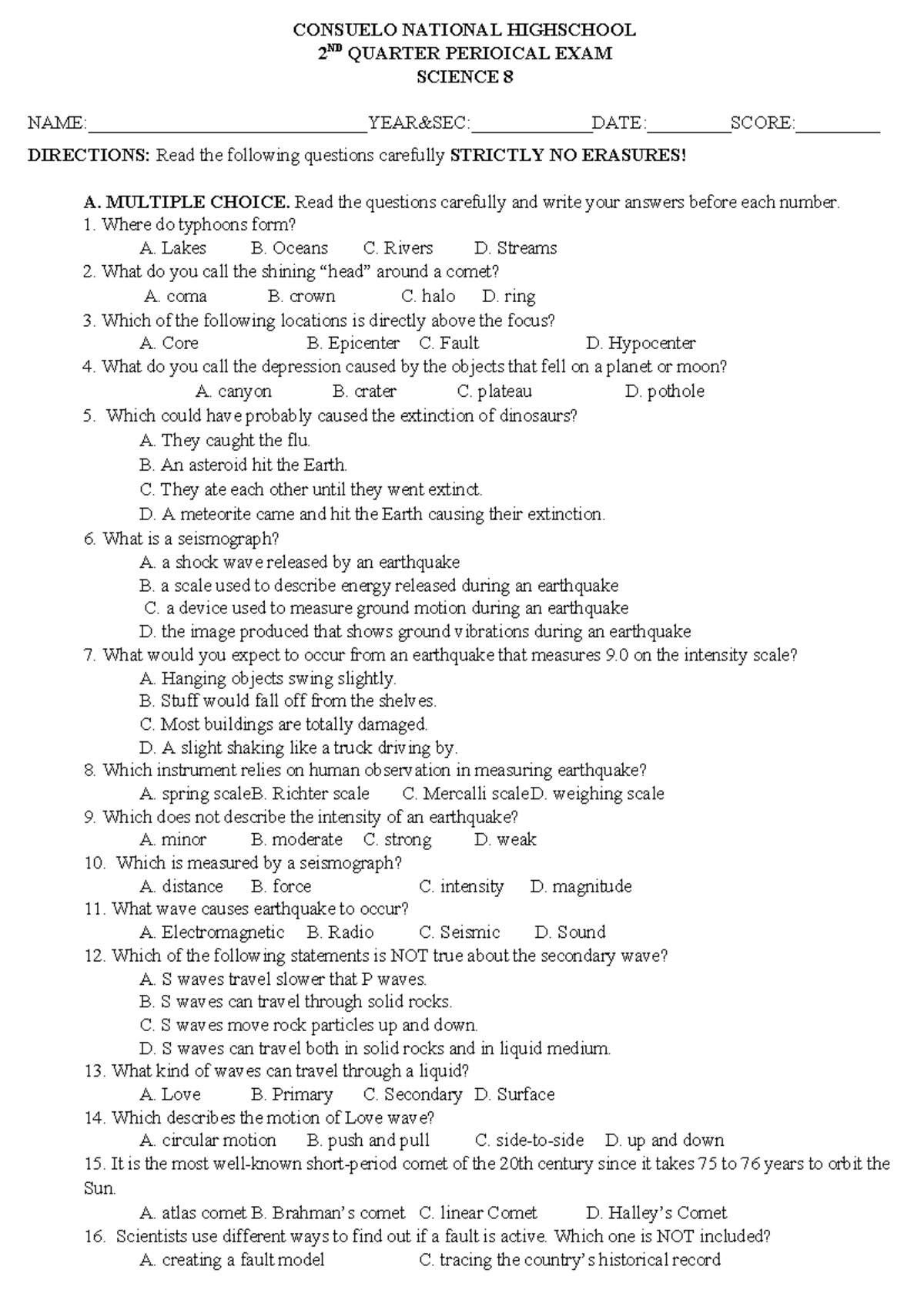 2ND Quarter - examination on science - CONSUELO NATIONAL HIGHSCHOOL 2 ...