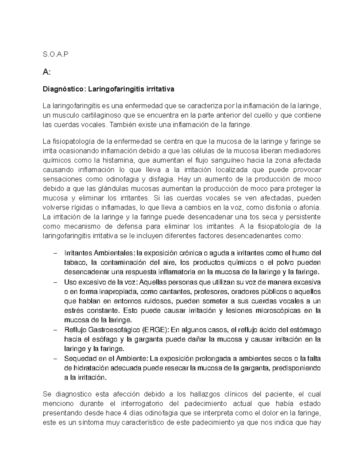 Soap otorrino laringofaringitis - S.O.A A: Diagnóstico ...