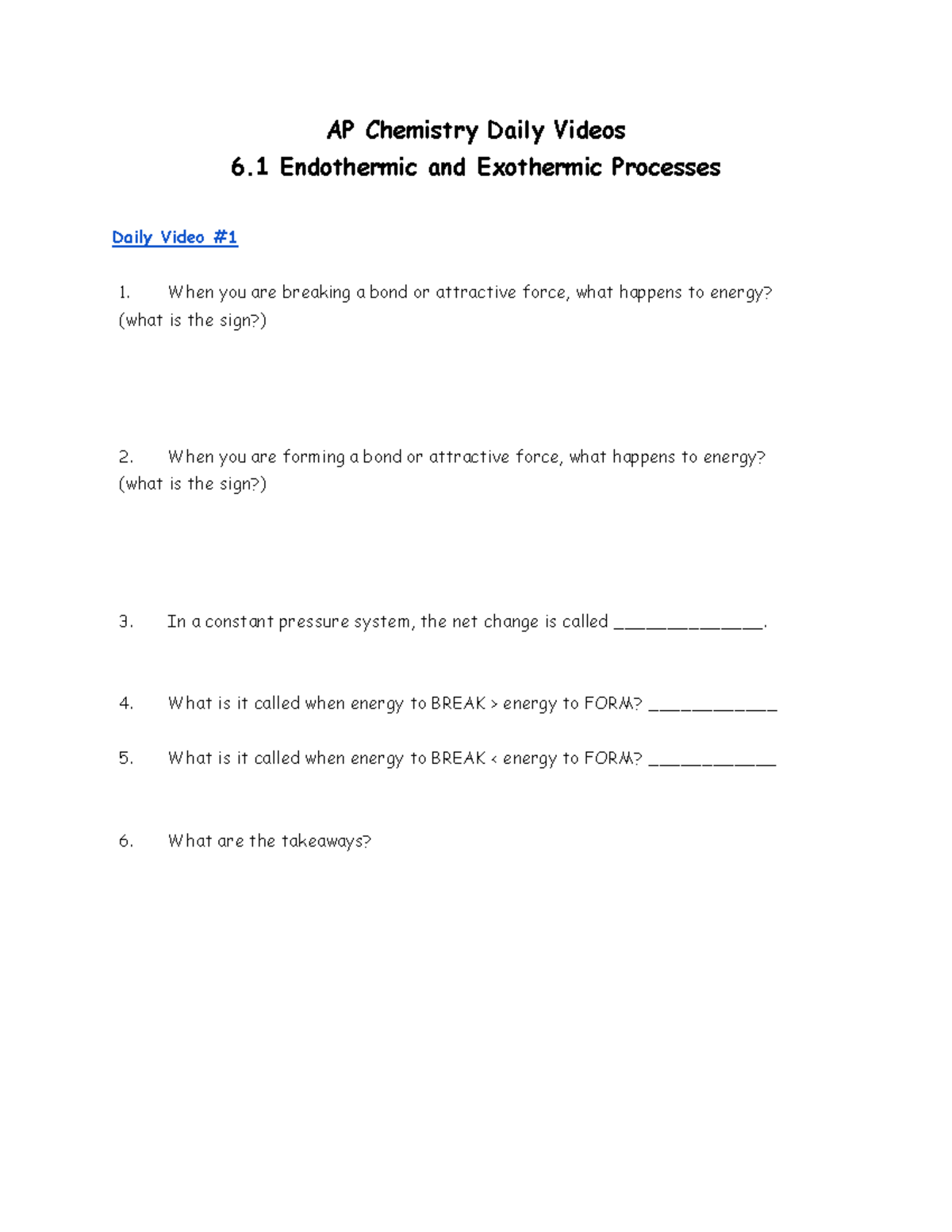 6.1 Endothermic and Exothermic Processes - AP Chemistry Daily Videos 6 ...