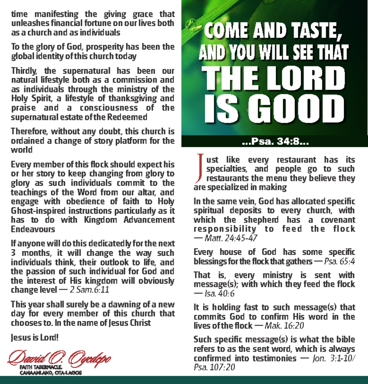 COME, Taste, Andseethatthelordisgood - COME AND TASTE, AND YOU WILL SEE ...