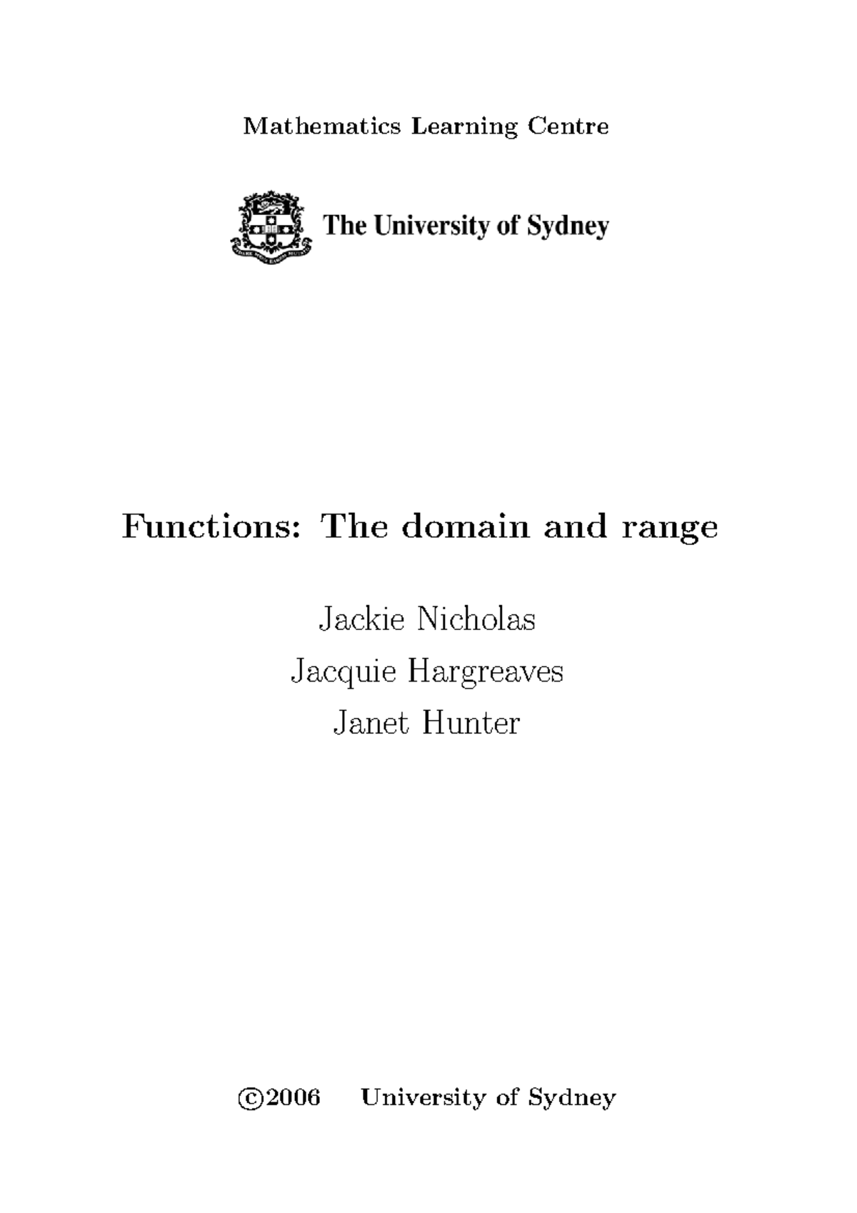 Functions domain and range - Mathematics Learning Centre Functions: The ...