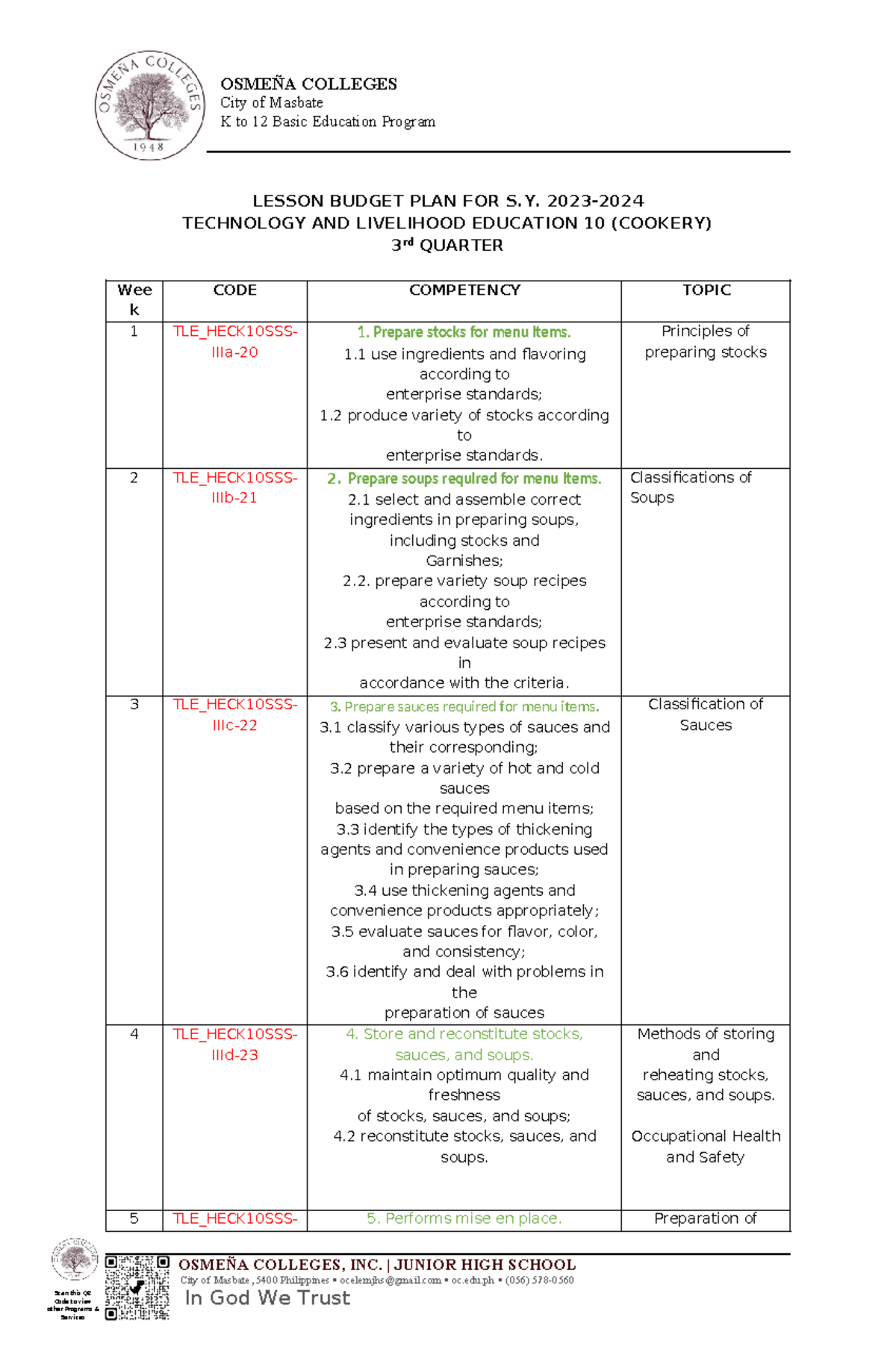 Lesson-Budget-Plan- Third Quarter - Code to viewScan this QR other ...