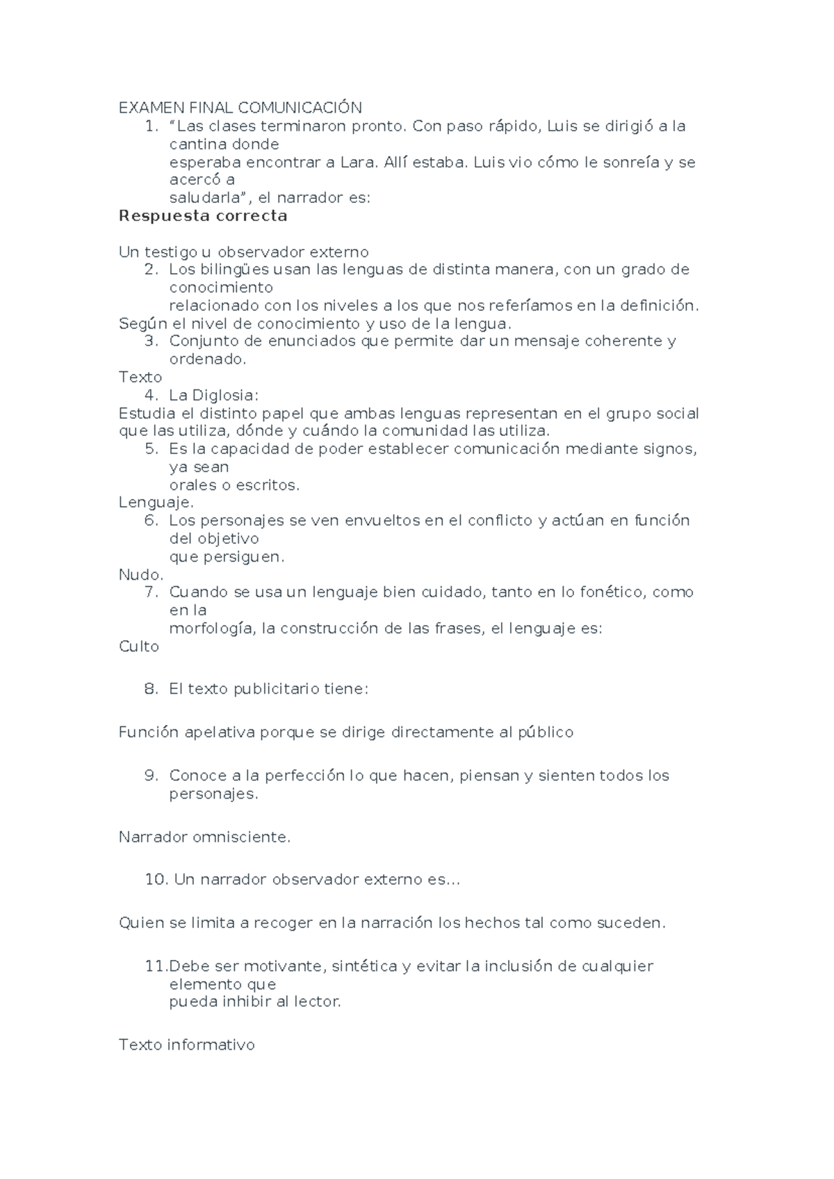 Examen Final Comunicación - EXAMEN FINAL COMUNICACIÓN 1. “Las clases ...