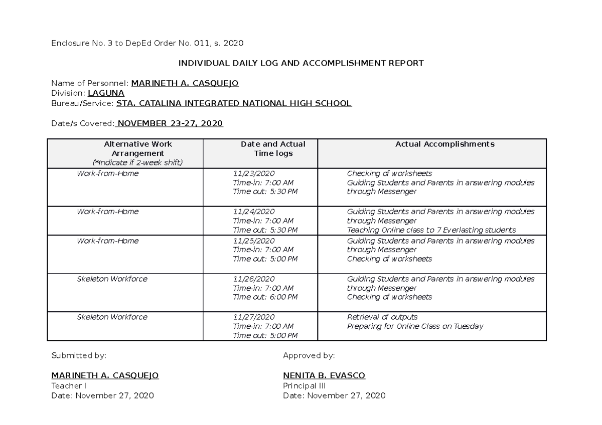 Casquejo AWA NOV 23 27 2020 - Enclosure No. 3 to DepEd Order No. 011, s ...