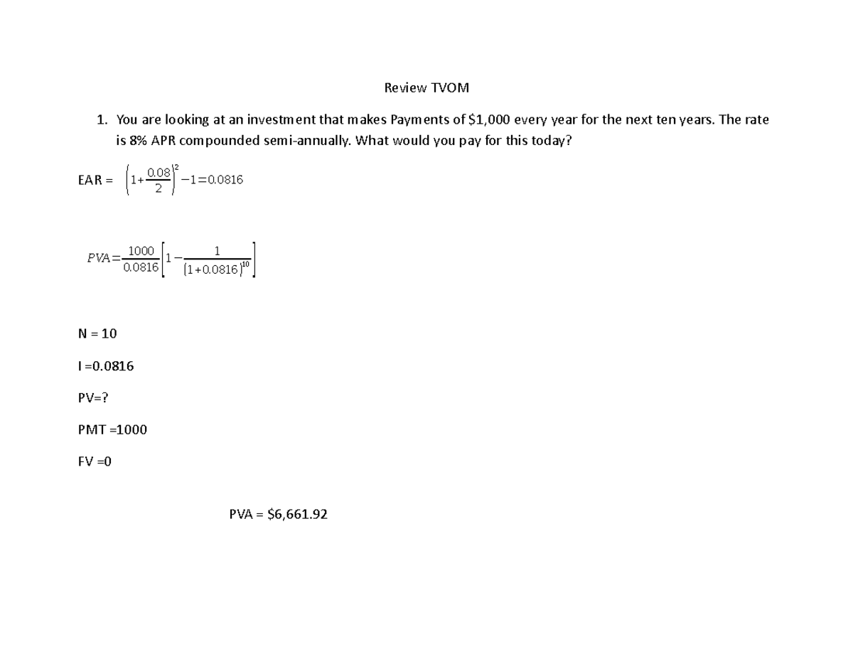 TVOM Review Rate conversions Solution Student W 2021 - Review TVOM You ...