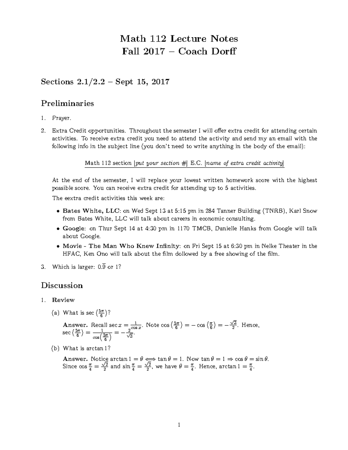 Sect 2.1,2.2 - From Professor - Math 112 Lecture Notes Fall 2017 Coach ...