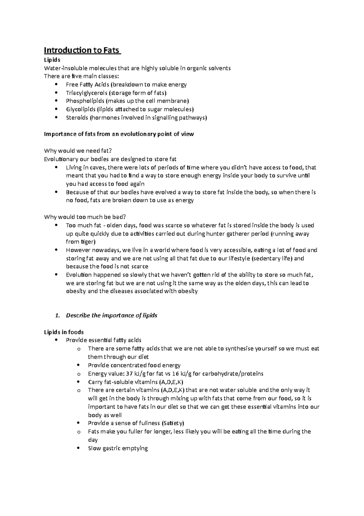BIOC2181 - lipid - Lecture notes - Introduction to Fats Lipids Water ...