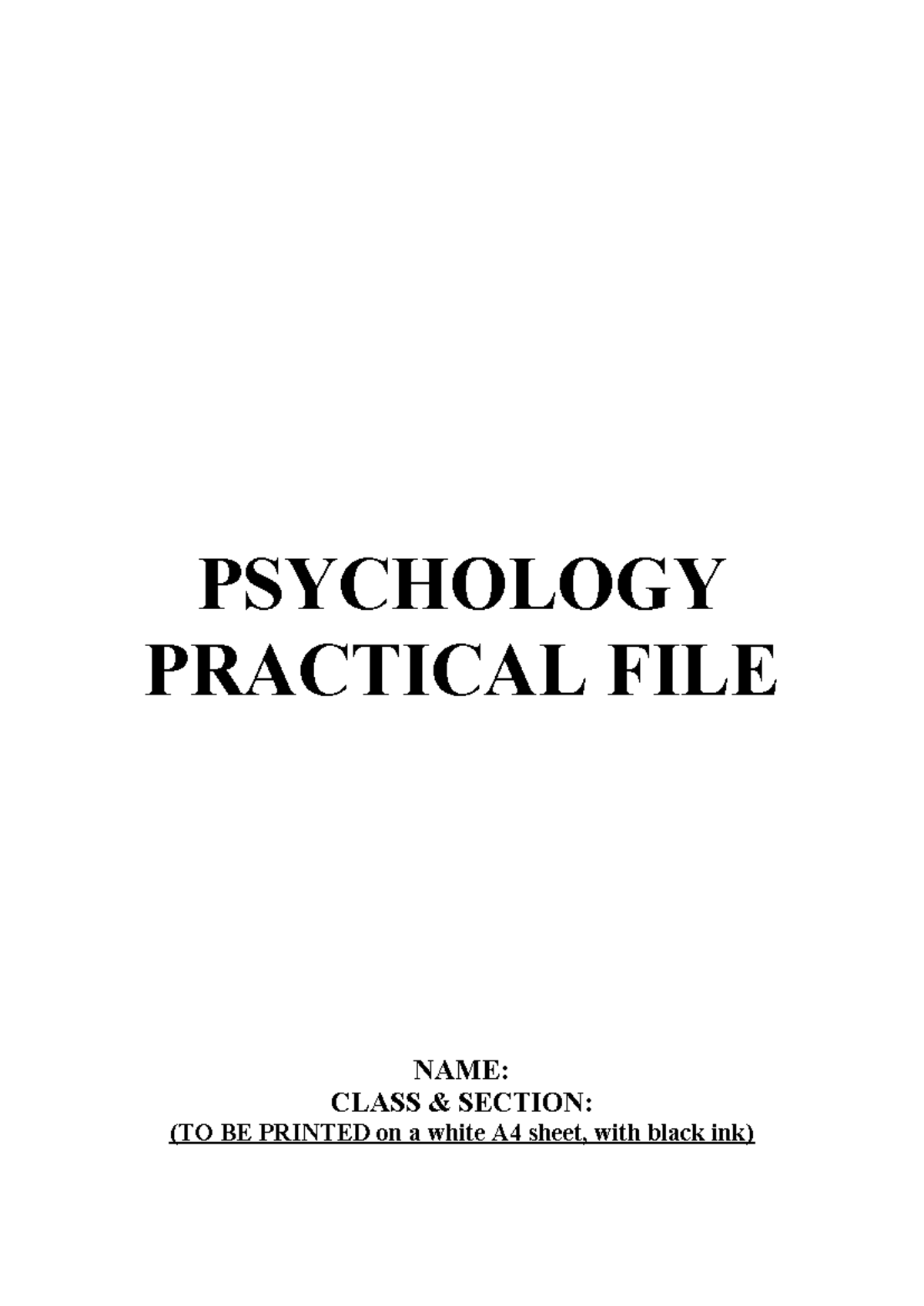 12th Psychology Practical Intro - PSYCHOLOGY PRACTICAL FILE NAME: CLASS ...