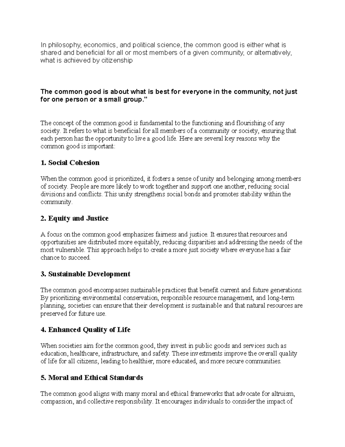 ESP 9 Common Good - In philosophy, economics, and political science ...