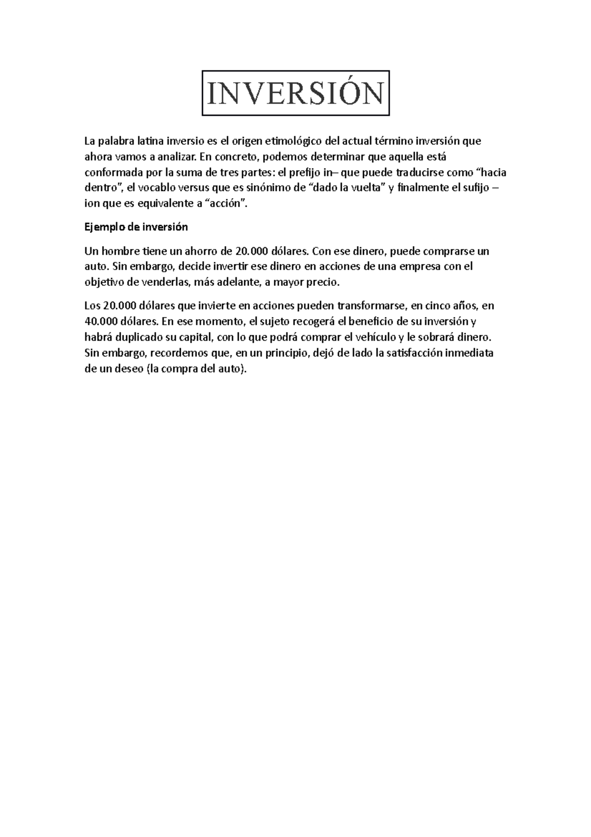 Inversión - INVERSIÓN La palabra latina inversio es el origen ...