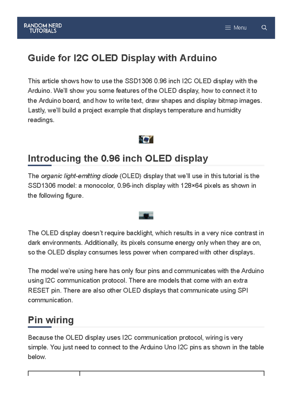 Guide for oled display with arduino - Guide for I2C OLED Display with Arduino This article shows ...