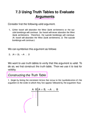 7 lec notes phil 240 - 7 Abbreviated Truth Tables The full truth table ...