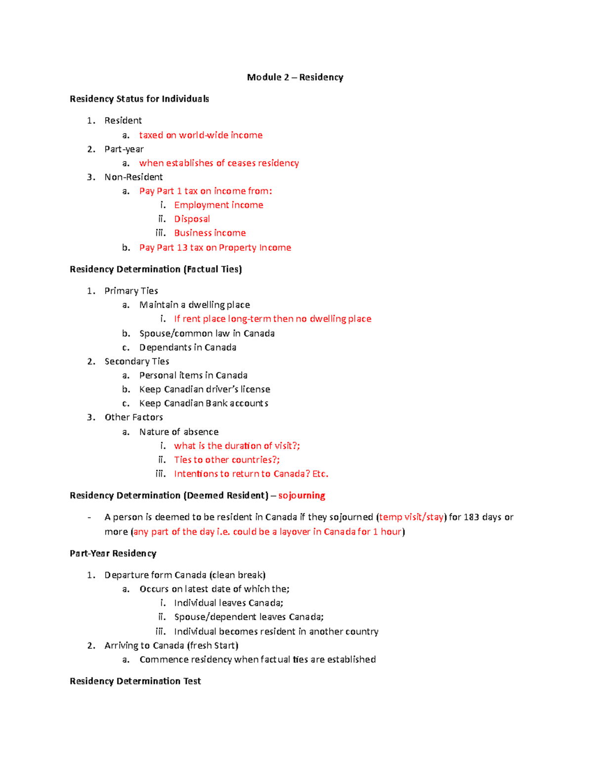 Module 2 - Residency - Module 2 – Residency Residency Status for ...