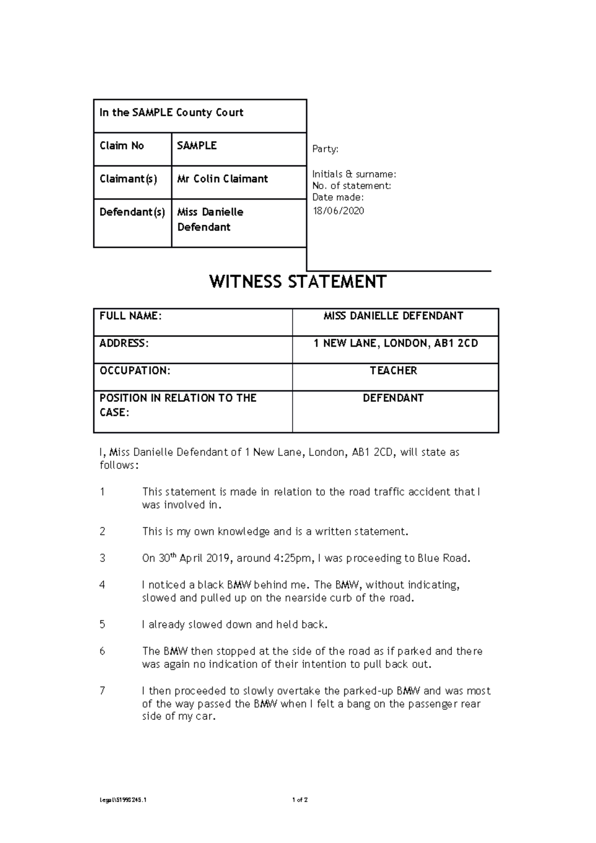 Witness Statement - Withness state,ent - In the SAMPLE County Court ...