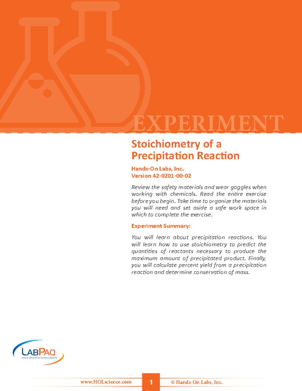 CHM151r2 Stoichiometry of a Precipitation Reaction Laboratory ...