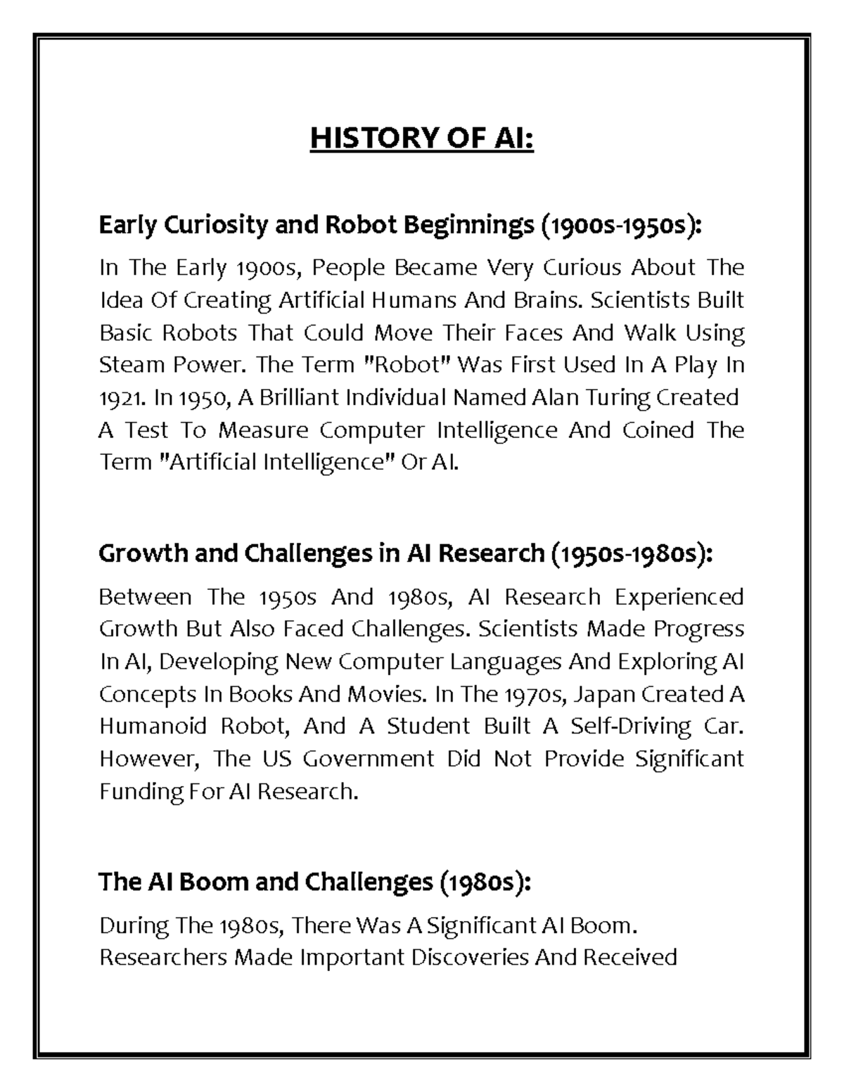 Brief History Of AI - HISTORY OF AI: Early Curiosity and Robot ...