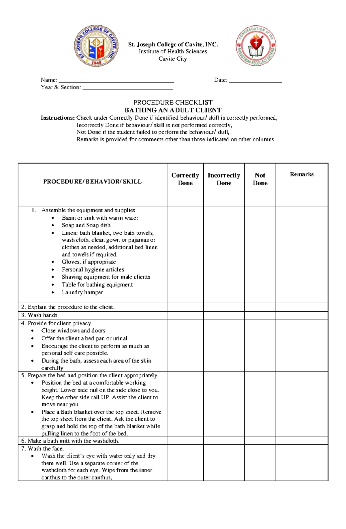 Bathinganadult - for Retdem (Return demonstration) - St. Joseph College ...