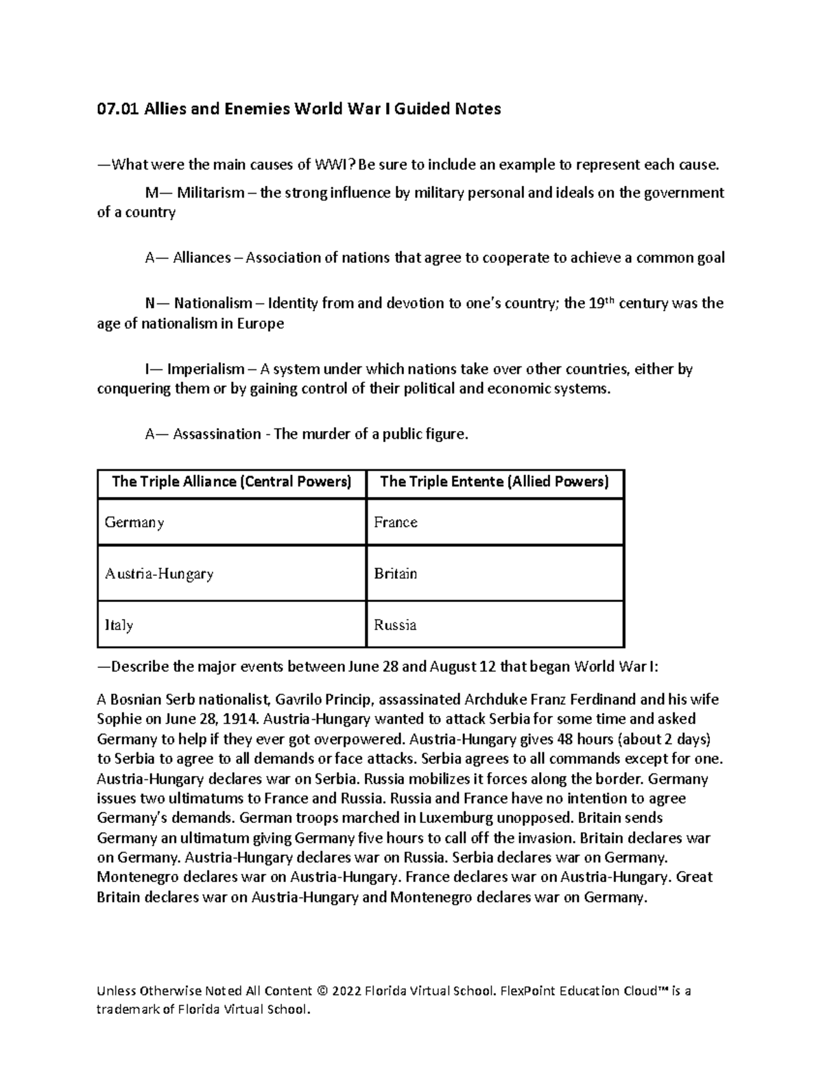 07 01 guided notes - Unless Otherwise Noted All Content © 2022 Florida ...