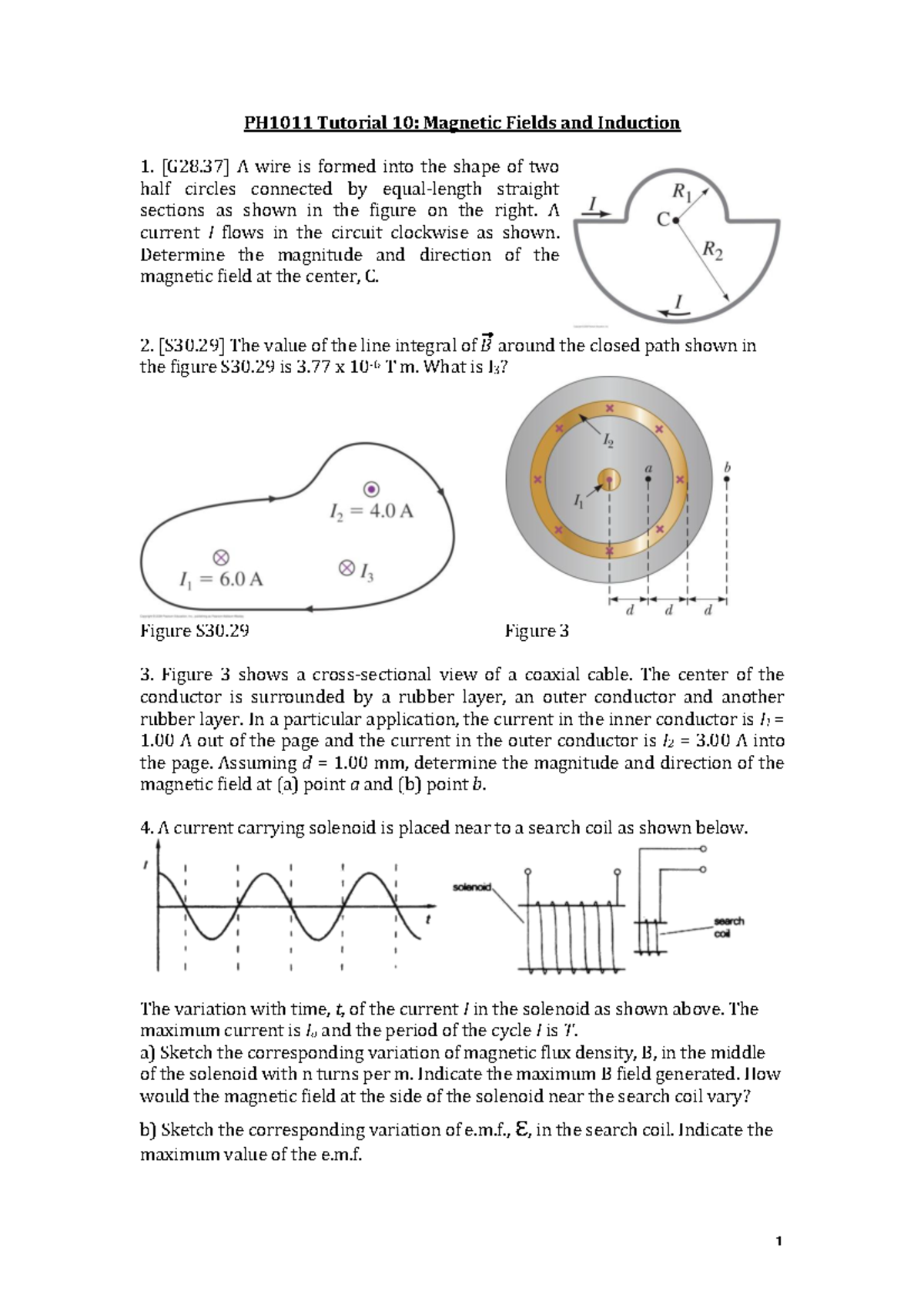 Tutorial 10 - 1 PH1011 Tutorial 10: Magnetic Fields and Induction [G28 ...