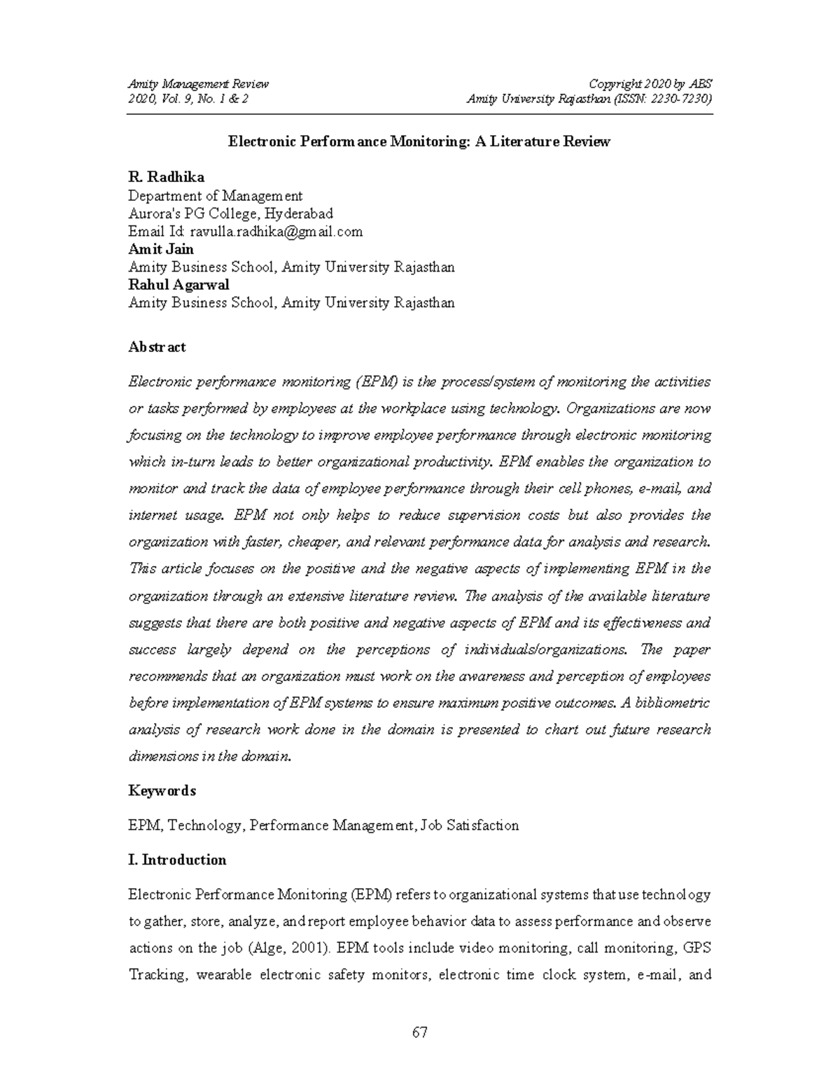 6 - svsv - 2020, Vol. 9, No. 1 & 2 Amity University Rajasthan (ISSN ...