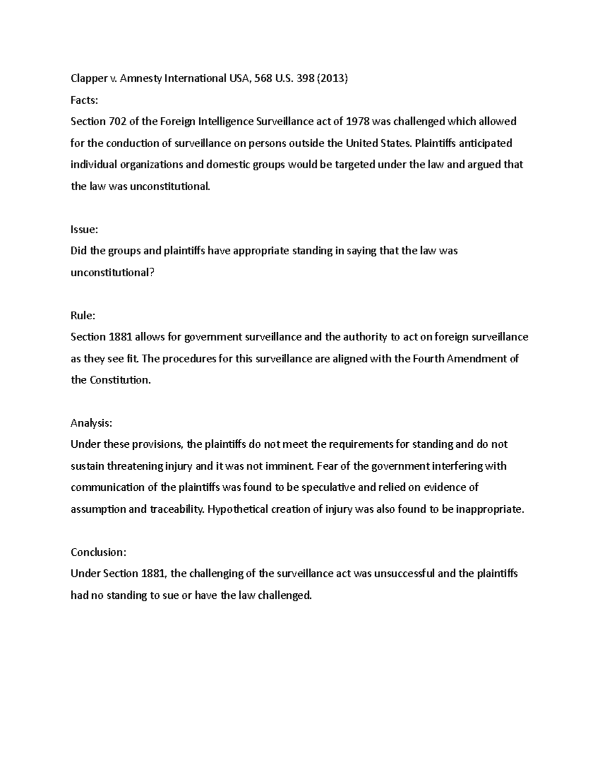 Clapper v. Amnesty International USA - Clapper v. Amnesty International ...