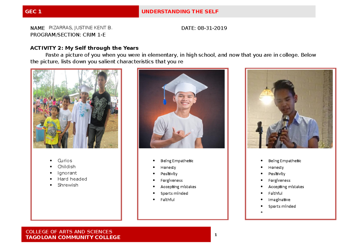 427158738 understanding the self - COLLEGE OF ARTS AND SCIENCES ...