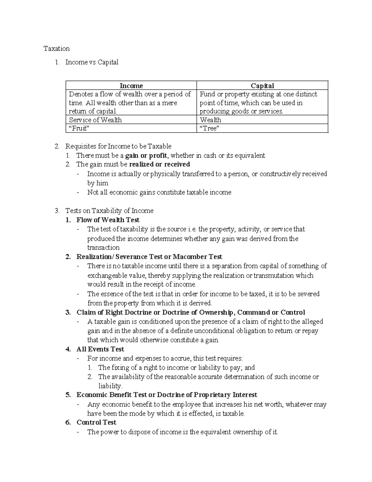 Taxation - Taxation 1. Income vs Capital Income Capital Denotes a flow ...