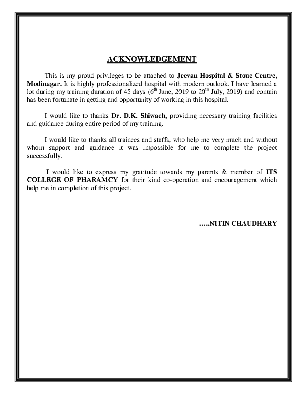 Hospital Training Report - Report On Hospital Training-I - AKTU - Studocu