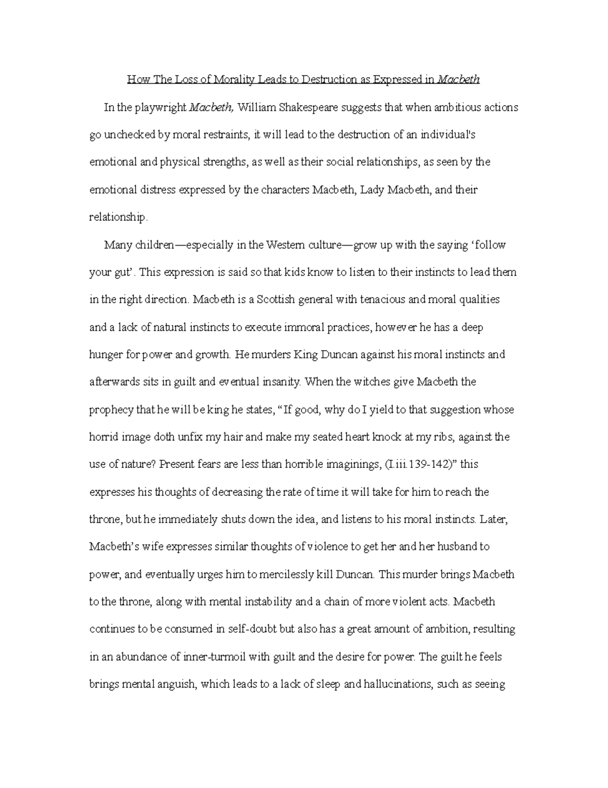 How The Loss of Morality Leads to Destruction as Expressed in Macbeth ...